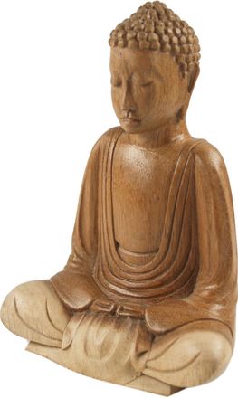 Guru Shop Holzbuddha, Buddha Statue, Handarbeit 16 cm, Dhyana Mudra - Design 4