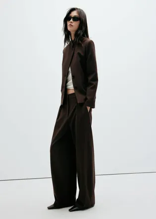 Mango Pantalon &agrave; pinces pied-de-poule marron - Femme - 32 - MANGO