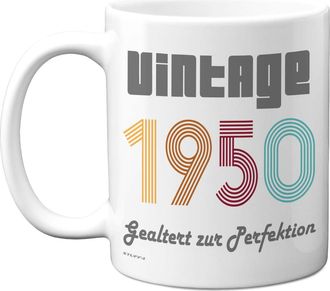 Stuff4 75. Geburtstagsgeschenke - Vintage 1950 Gealtert zur Perfektion Tasse - Geburtstag Retro Tasse f&uuml;r M&auml;nner und Frauen, 325 ml Premium-Keramiktasse, Sp&uuml;