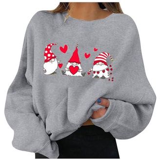 Generic Pull &agrave; manches longues et col rond imprim&eacute; graphique pour femme pour la Saint-Valentin 2026, gris, 3XL