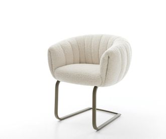 DELIFE Freischwinger Jada-Flex Teddystoff Beige Freischwinger flach Effektfinish Titan Taschenfederkern, Esszimmerst&uuml;hle