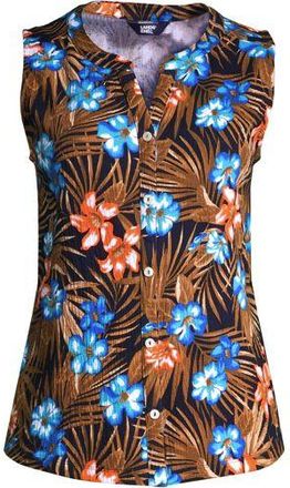 Lands End Ärmellose Crinkle-Bluse, Damen, Größe:40-42 regular, Blau, Baumwoll-Mischung, by Lands End