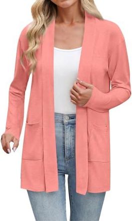 Generico Cardigan dété doux pour femme à manches longues et élégant en jersey léger ouvert sur le devant, couleur unie, Or rose, 4X-Large