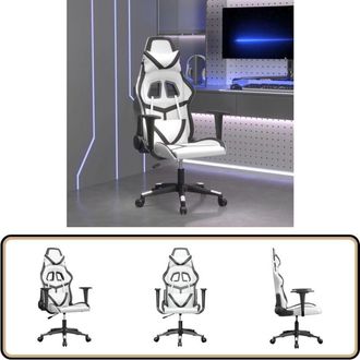 vidaXL Gaming-Stuhl Weiß und Schwarz Kunstleder - Gaming-Stuhl - Bürostuhle - PC-Stuhl - Gamer Chair - Ergonomischer Stuhl