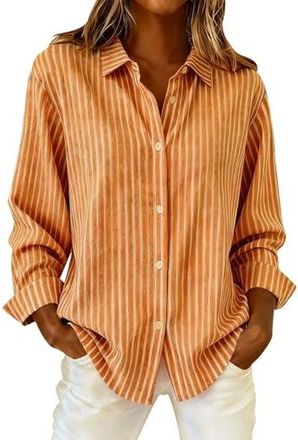 Generic Chemise &agrave; manches longues pour femme - Col &agrave; revers - Chemise boutonn&eacute;e - D&eacute;contract&eacute;e - Tendance - Coupe ample - Chemise &agrave; manches longues - Chemisie