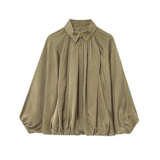Generic Veste à ourlet bulle, blouson bomber à manches bouffantes pour femme, manches chauve-souris, fermeture éclair sur le devant, chemises plissées décontr