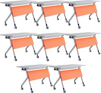 Generic Mobiler Klapptisch, 140 cm Konferenztisch mit Rollen, Klapptischplatte, inklusive 8 St&uuml;hlen f&uuml;r B&uuml;robesprechungen und Schulungsr&auml;ume, platzsparend