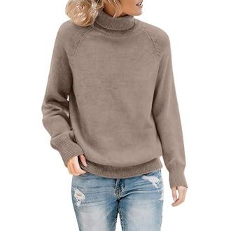 Generic Pull pour femme en tricot ample &agrave; manches longues tendance de couleur unie - Pull confortable &agrave; col roul&eacute; - Pull chaud d&eacute;contract&eacute; pour femme pour lau