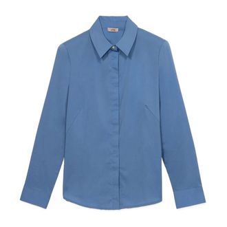 Oltre Popeline Hemd mit Schmuckknopf - - Blouses & Shirts - Damen - Blau - 4XL