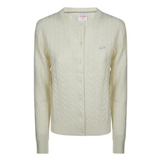 Sun 68 Femme, Pulls, Beige, Taille: 42 FR Cardigan Col Rond en Câble