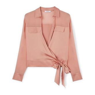 Motivi Femme, Blouses et Chemises, Rose, Taille: 44 FR Chemisier Satiné avec Croisement