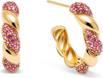 Singularu Creolen Twist Spark. Messing mit 18-Karat-Goldbeschichtung und Zirkonia. Schmuck für Damen