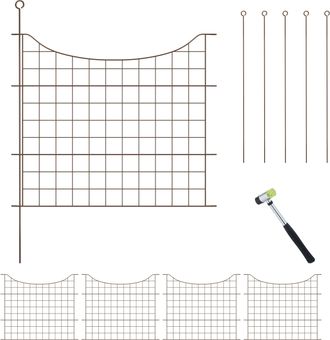 Relaxdays Teichzaun, 5 Zaunelemente, HxB: je 65x75 cm, Garten, Begrenzungszaun Unterbogen, zum Stecken, Metall, braun