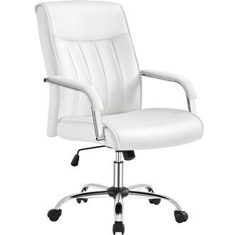 Yaheetech Ergonomischer B&uuml;rostuhl aus Kunstleder, gepolsterter B&uuml;rostuhl, neigbar, Sitzh&ouml;he verstellbar, Belastung 136 kg, Wei&szlig;