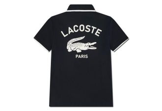 Lacoste Poloshirt Lacoste Jungen-Poloshirt Petit Piqu&eacute; mit gestreiftem Kragen - Schwarz