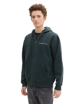 Tom Tailor Herren Basic Kapuzenjacke mit Logo-Print, Dark Gable Green, M