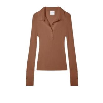 Courr&egrave;ges Geripptes Langarm-Poloshirt - - Tops - Damen - Braun - S