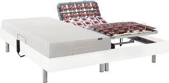 Vente-Unique Vente-Unique - Lit &eacute;lectrique de relaxation 2 x 80 x 200 cm - Sommier tout plots - Matelas latex moelleux - Blanc - 5 ans de garantie