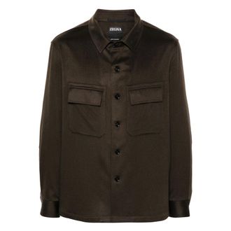 Ermenegildo Zegna Homme, Vestes, Brun, Taille: XL Overshirt en cachemire avec fermeture boutonnée
