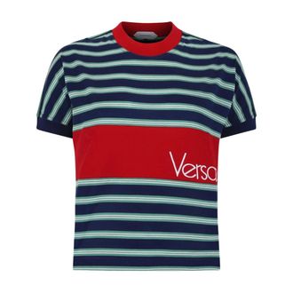 Versace Femme, Tops, Multicolore, Taille: 36 FR T-shirt en coton &agrave; logo ray&eacute;