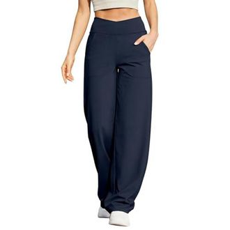 Generic Pantalon de surv&ecirc;tement &agrave; jambe large pour femme - Taille haute &eacute;lastique - Pantalon de yoga extensible - Pantalon palazzo - Pantalon de jogging d&eacute;con