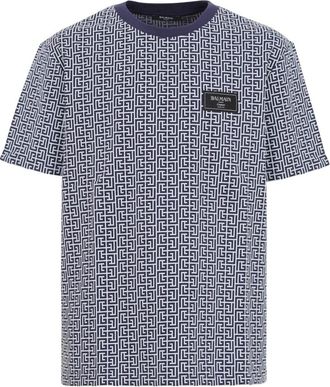 Balmain PB Labyrinthe Monogramm T-Shirt - - Tops - Herren - Blau - L