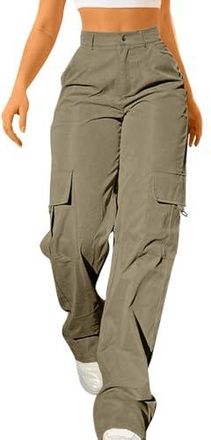 Generic Pantalon cargo pour femme avec poches - Pantalon baggy pour femme - Taille haute - Pantalon de travail - Couleur unie - Pantalon de loisirs &eacute;l&eacute;gant - 