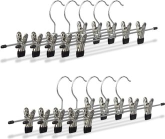 Relaxdays 70 x Hosenbügel Metall, Klemmbügel verstellbar, verschiebbare Klammern, Rockbügel, HBT 9 x 35,5 x 2,5 cm, Silber/schwarz