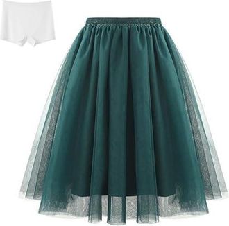 Generic Jupe Midi en Tulle pour Femme Printemps &Eacute;t&eacute;, Jupe Ample Et Fluide Style F&eacute;&eacute;rique avec Taille Haute &Eacute;lastique, Jupe Grande Taille pour Usage Quotidien,