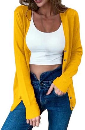 Generic Cardigan fin pour femme, manches longues, basique, polyvalent, cardigan &agrave; boutons, d&eacute;contract&eacute;, v&ecirc;tements dext&eacute;rieur minces, confortables et doux, car