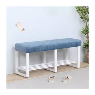 Generic Blaue 2-in-1-Schuhbank Aus Samt Mit Stauraum - Eingangsbereich Und Fußendebank Mit Metallrahmen(100 x 32 x 45 cm)