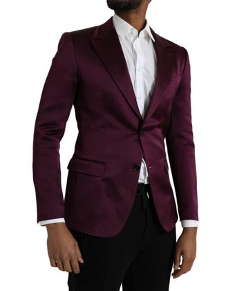 Dolce & Gabbana Mens Maroon Silk Single Breasted Coat Blazer Clothing