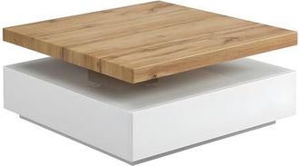 Vente-Unique Table Basse Kyria - 1 Tiroir & Plateau pivotant - MDF - Coloris : Blanc et ch&ecirc;ne