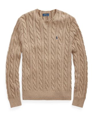 Ralph Lauren Rundhalspullover mit Zopfstrickmuster und kleiner Pony-Stickerei in