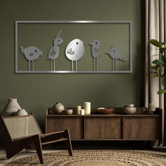 Generic Metall-Wandkunst, Vogelmotiv, minimalistisch-modern, Tierdekor, Mid-Century-Stil, f&uuml;r Wohnzimmer, Schlafzimmer, K&uuml;che (Silber, 47 x 20 | 120 x 53 cm