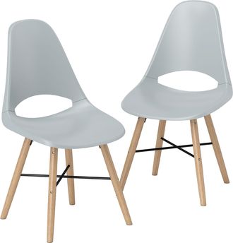 HOMCOM 2er-Pack Kunststoff-Esszimmerst&uuml;hle Moderne K&uuml;chenst&uuml;hle mit gebogener R&uuml;ckenlehne und Holzbeinen aus Gummi Belastbarkeit 120 kg f&uuml;r Wohnzimmer Schlaf