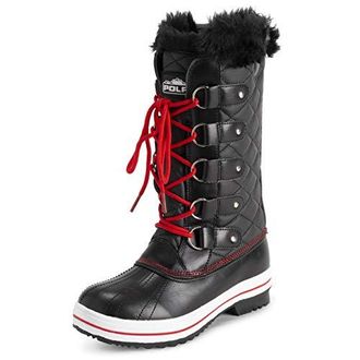 Polar Femmes Matelassée Grand Neige Imperméable Lhiver Fausse Fourrure Semelle En Caoutchouc Bottes - Noir/Rouge - UK8/EU41 - YC0630