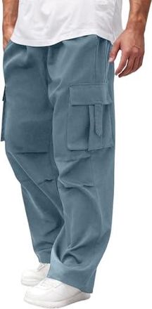 Generic Pantalon cargo pour homme, coupe d&eacute;contract&eacute;e, pantalon de travail avec plusieurs poches, taille &eacute;lastique, pantalon cargo de couleur unie, pantalon d