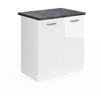 Vicco Meuble bas sous-évier R-Line, Blanc Haute brillance, 80 cm, pt Anthracite Vicco