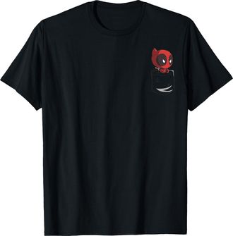 MARVEL Deadpool Peekaboo Chibi Fake Pocket T-Shirt