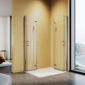 Sonni Duschkabine 100x80cm Eckeinstieg Dusche 180°Falttür Duschabtrennung Faltbar 6mm nano Glas H:195cm - Sonni