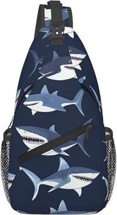 Generic Sacoche Tactique Requin de mer de dessin anim&eacute;, animal de loc&eacute;an Casual Sling Sac &agrave; Bandouli&egrave;re R&eacute;glable Crossbody Bag pour Cyclisme Randonn&eacute;e Voyage