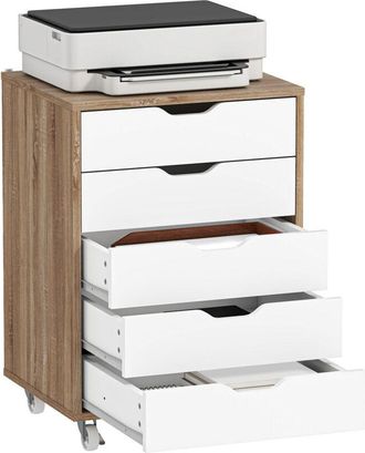 Vinsetto Caisson de bureau - Vinsetto - sur roulette - 5 tiroirs avec poign&eacute;es encastr&eacute;es - panneau de particules - 47,5x39,5x67,5cm - ch&ecirc;ne