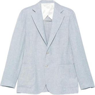 Barba Homme, Vestes, Bleu, Taille: XL Linen Wool Silk Jacket