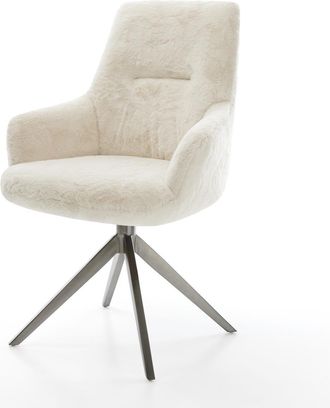 DELIFE Drehstuhl Zelia-Flex mit Armlehnen Plüsch Creme-Weiß Kreuzgestell breit Graphit 360° drehbar Wippfunktion Taschenfederkern, Esszimmerstühle