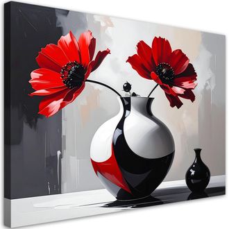 Feeby Stampe Su Tela, Fiori Rossi In Un Moderno Vaso Decorativo. - 100x70