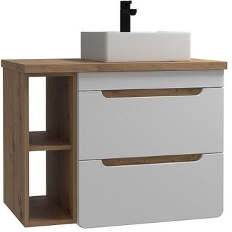 Vente-Unique Vente-unique - Meuble de salle de bain suspendu simple vasque et niches - Coloris naturel et blanc - 80 cm - aruba