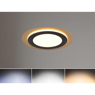 Trio Leuchten Flache LED Deckenleuchte MORGAN Schwarz Gold Fernbedienung dimmbar, &Oslash; 45cm