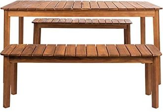 Safavieh H&ouml;lzernes Esszimmergarnitur f&uuml;r drau&szlig;en mit 5er Set, Terrassentisch und St&uuml;hle, Nat&uuml;rlich