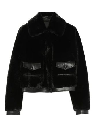 Patrizia Pepe veste en fourrure artificielle bordée de cuir - Noir